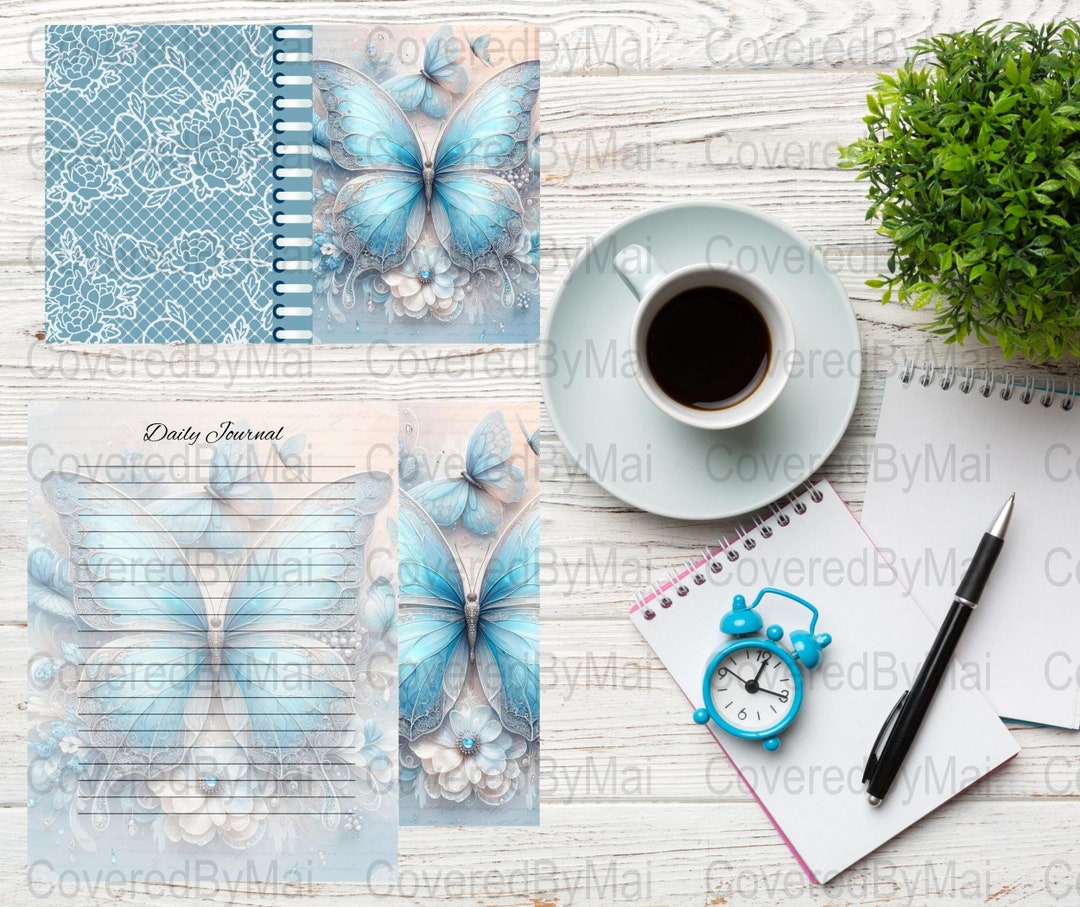 Butterfly Journal Kit Printable KDP Notebook, Blue Aesthetic Daily ...