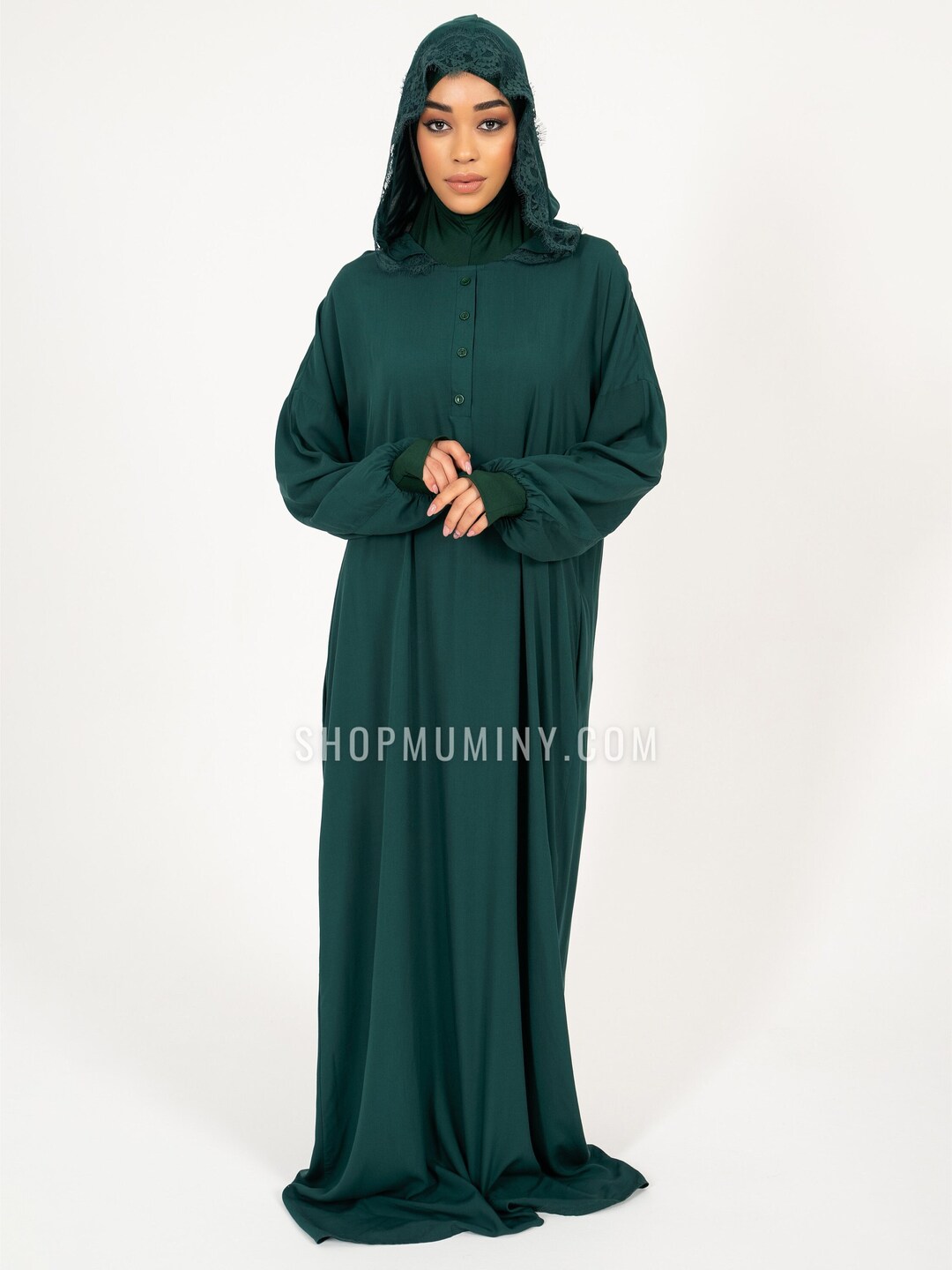 Emerald Green One-piece Hooded Prayer Dress, Prayer Jilbab, Prayer ...