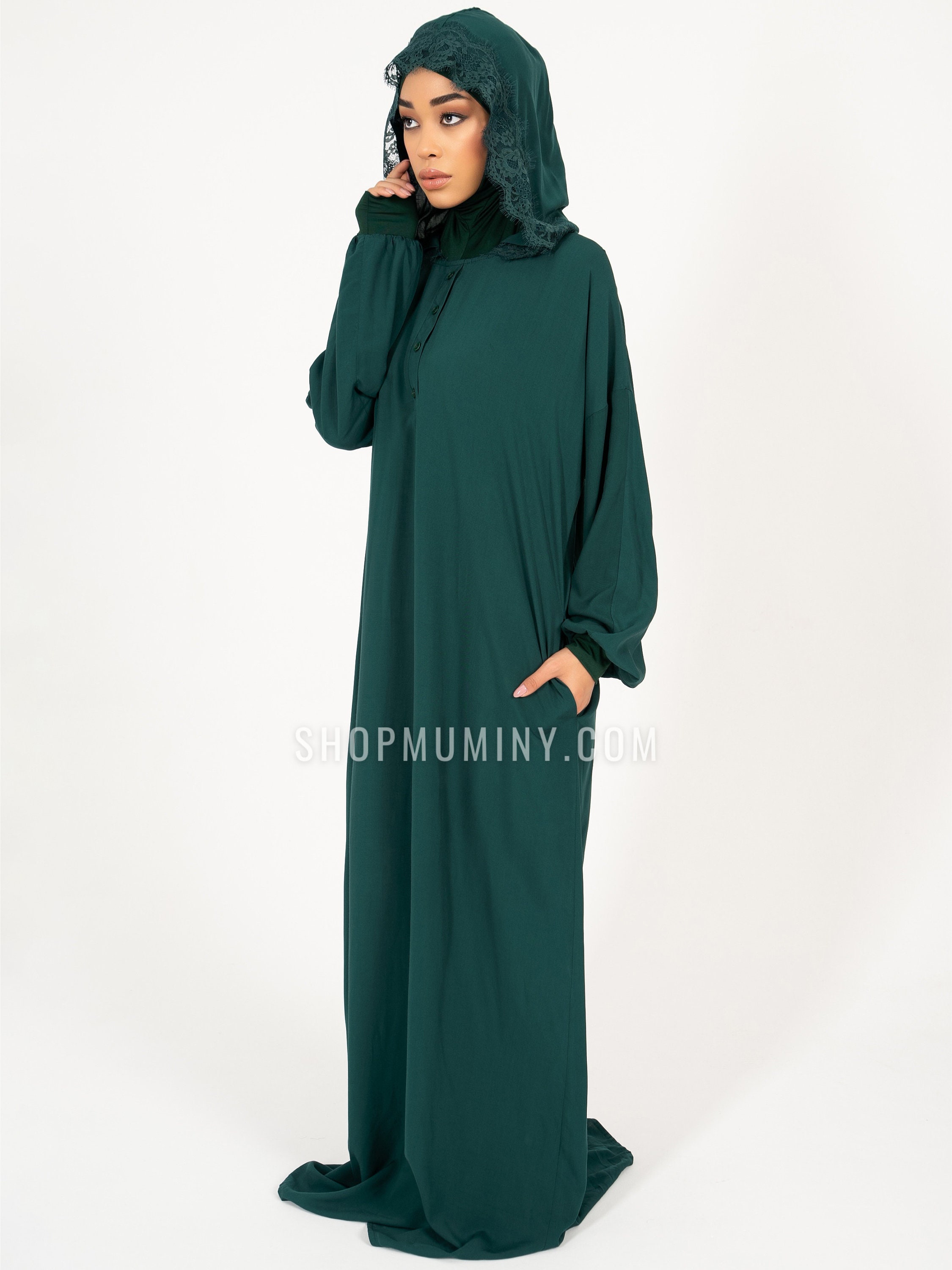 Emerald Green One-piece Hooded Prayer Dress, Prayer Jilbab, Prayer ...