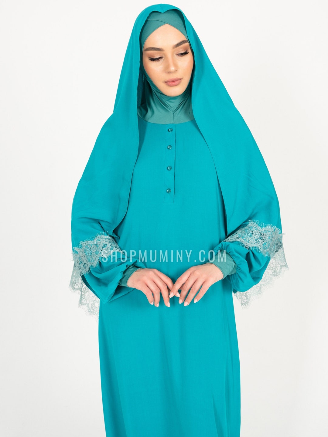 Turquoise One Piece Prayer Dress With Scarf Prayer Jilbab Prayer