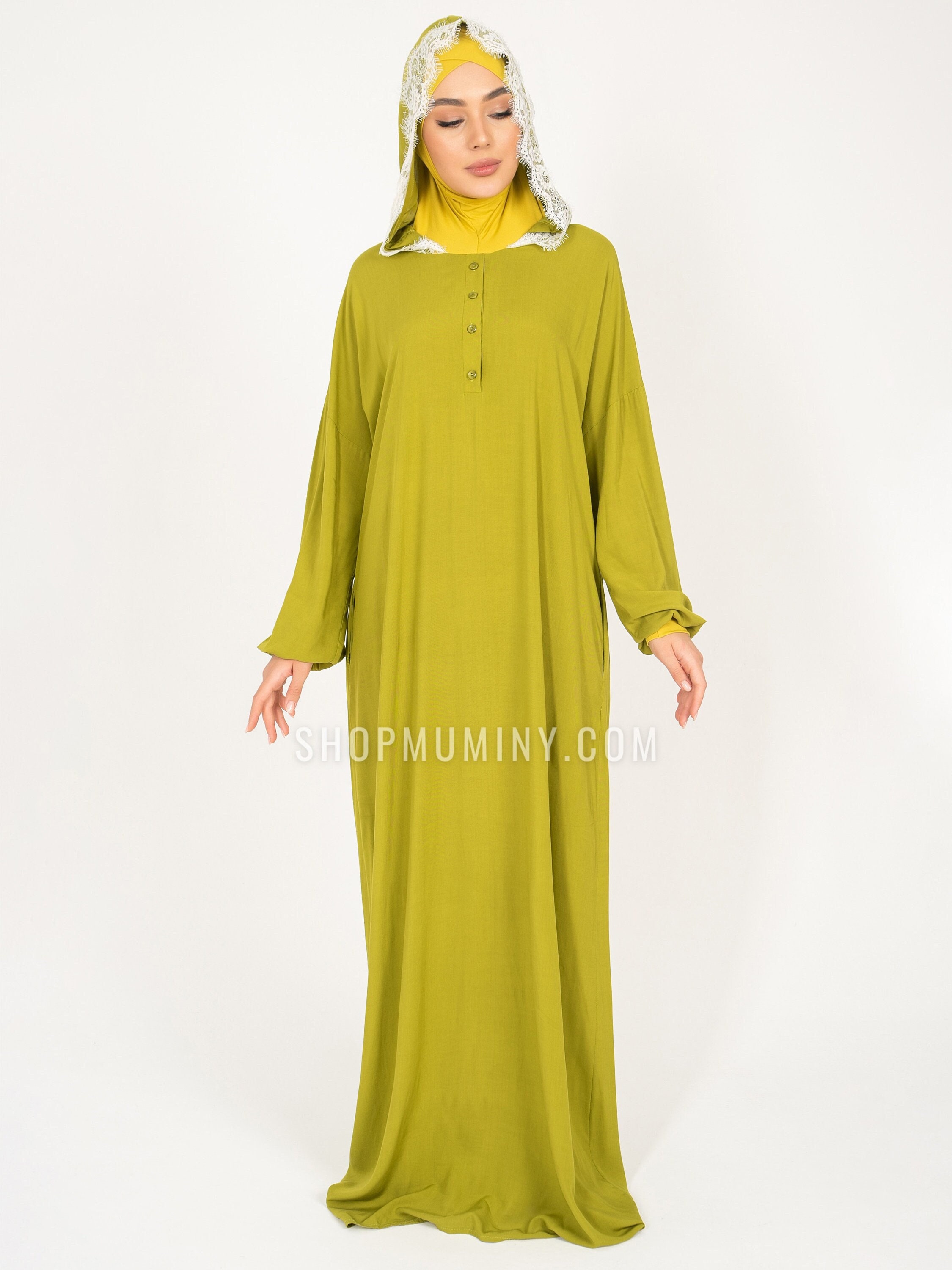 Lime Green One-piece Hooded Prayer Dress, Prayer Jilbab, Prayer Hijab ...