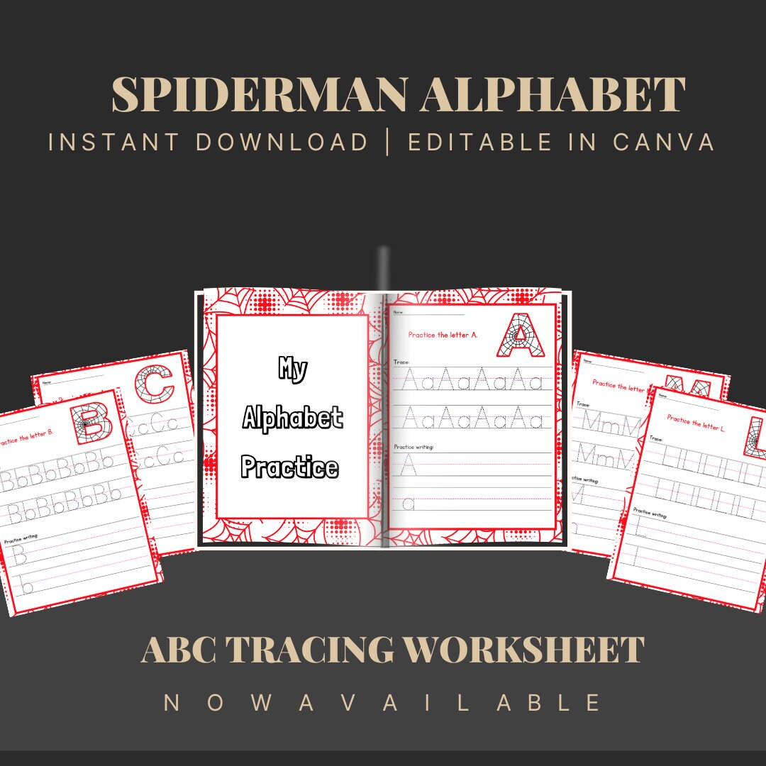SPIDERMAN ABC Tracing Worksheet - Etsy