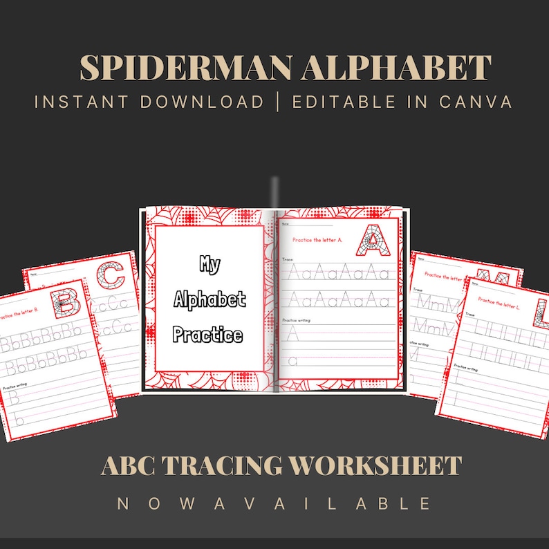 SPIDERMAN ABC Tracing Worksheet - Etsy