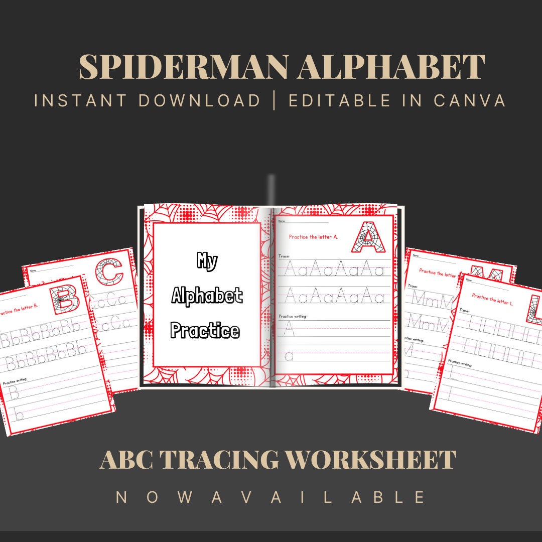 SPIDERMAN ABC Tracing Worksheet - Etsy