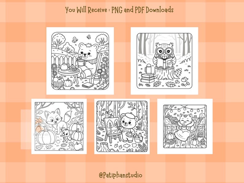 Autumn Forest Animals Coloring Pages | Relaxing Fall Designs (digital ...