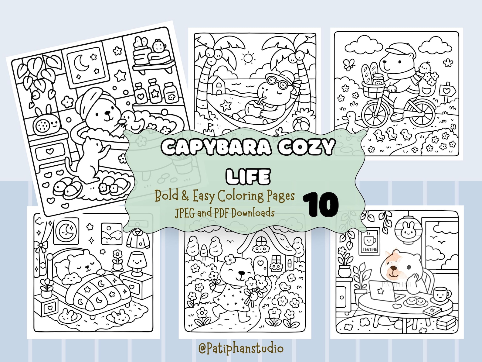 Capybara Cozy Life Coloring Pages | Cozy Capybara Coloring Pages, Bold ...