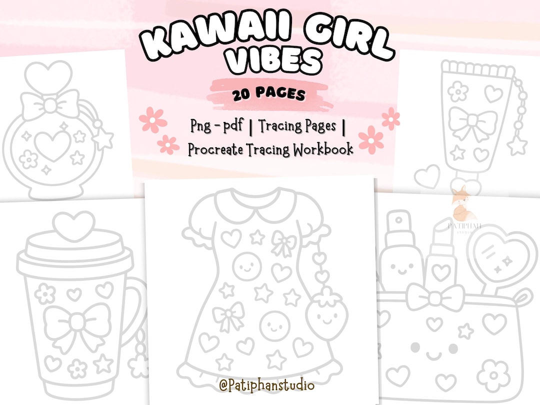 Kawaii Girl Tracing Pages | Procreate Workbook (digital Download) - Etsy