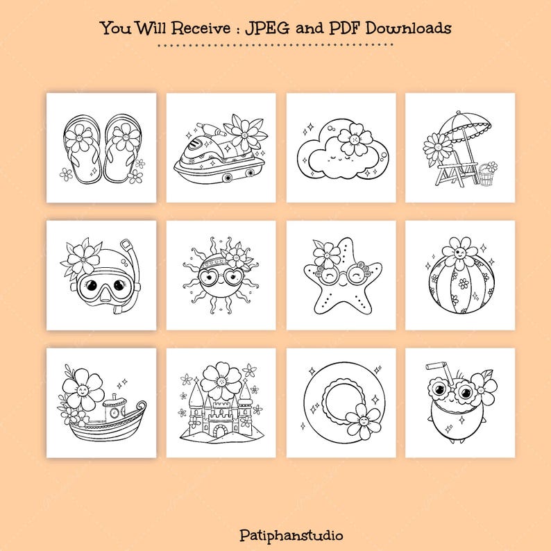 Groovy Summer Coloring Pages, Summer Coloring Pages, Cute Coloring ...