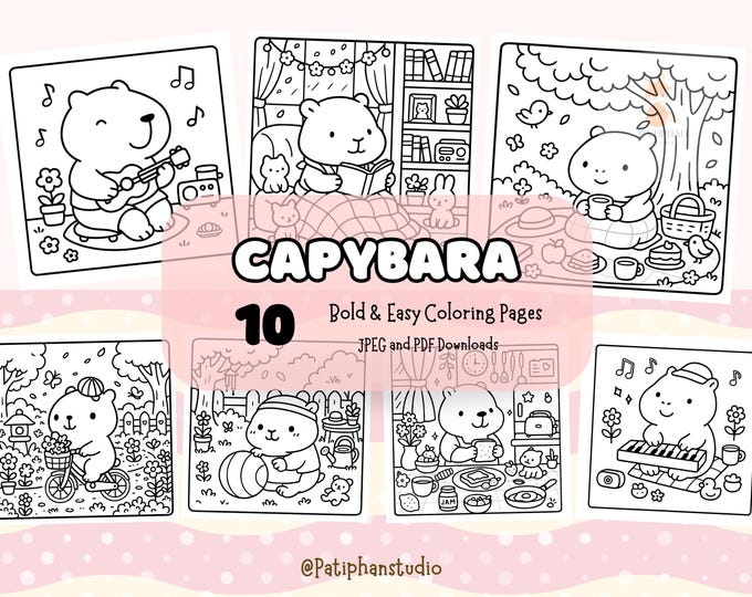 16 Page Capybara Coloring Book | Capybara Coloring Pages | Printable ...