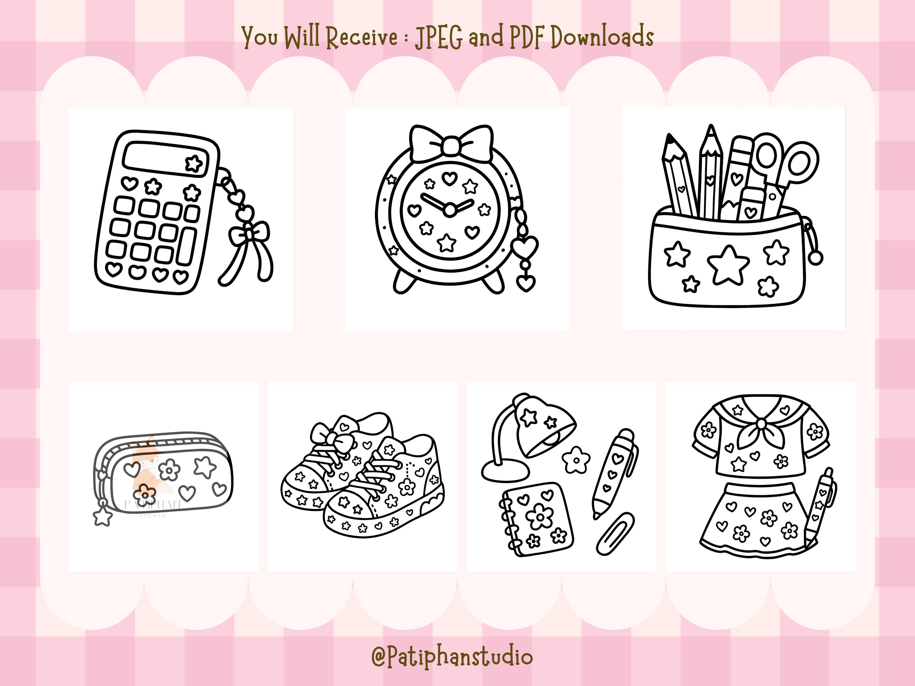 Kawaii Stationery Fun Coloring Pages | Stationery Coloring Pages, Bold ...