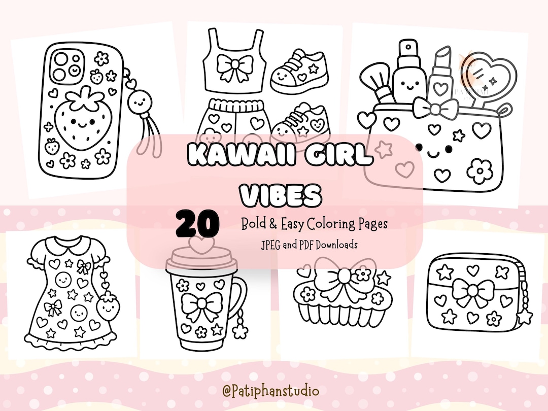Kawaii Girl Coloring Pages: Bold & Easy Designs (digital Download) - Etsy