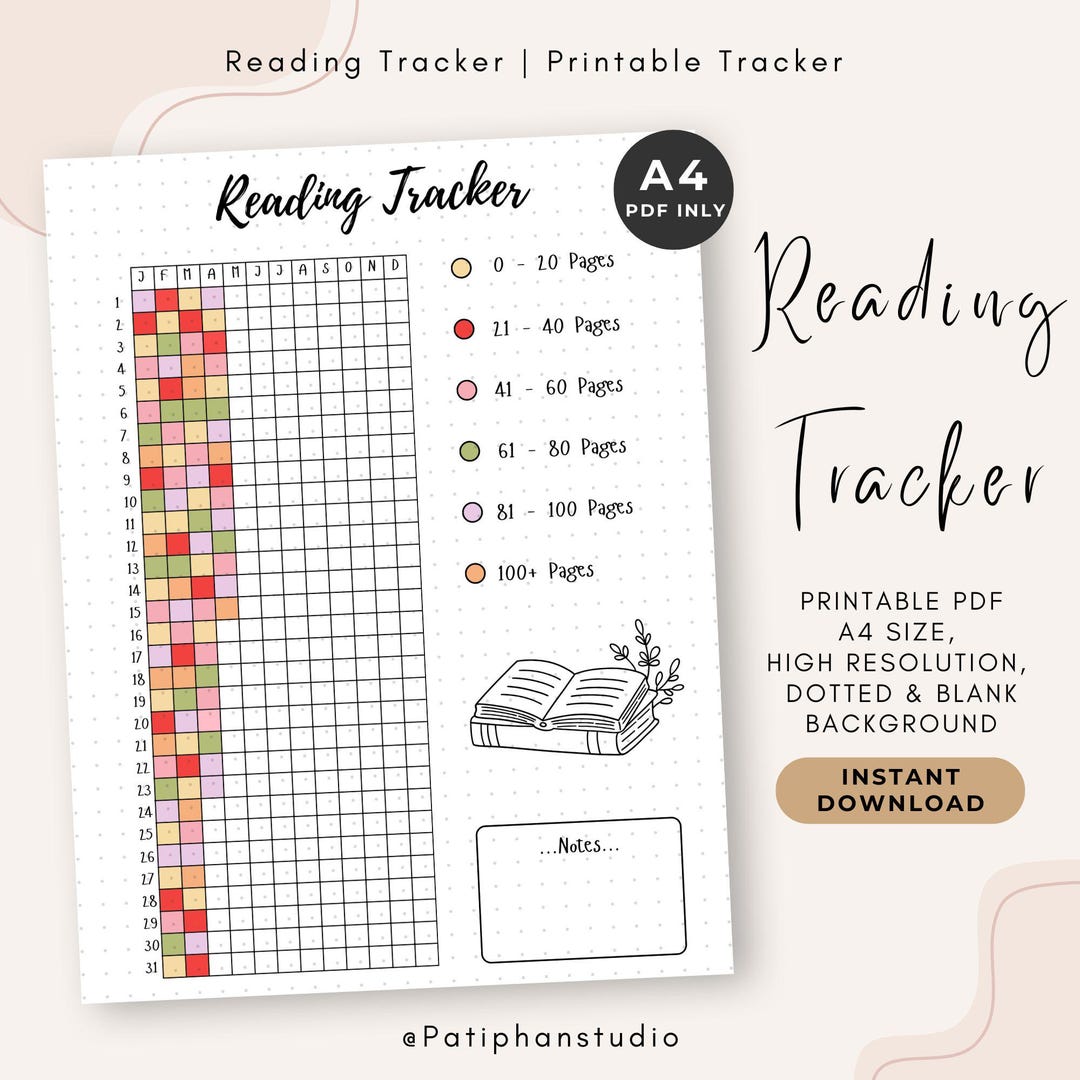 Reading Tracker, A4 Printable Tracker PDF, Printable Journal Page, Book ...
