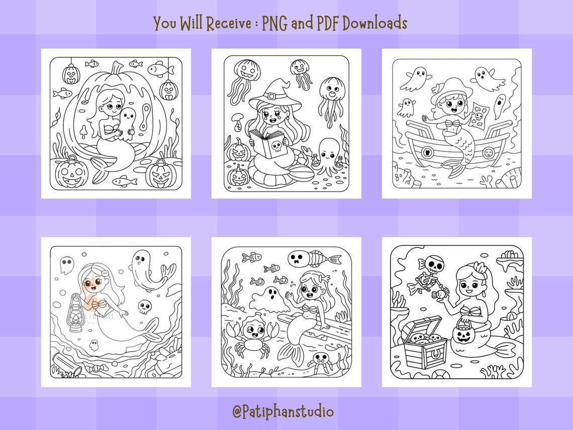 Spooky Sea Mermaid Coloring Pages | Halloween Coloring Pages, Mermaid ...