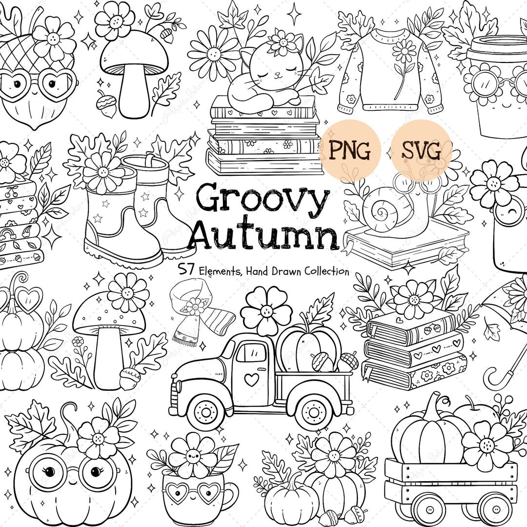 Groovy Autumn Clipart, Groovy Autumn SVG, Groovy Fall Clipart, Retro ...