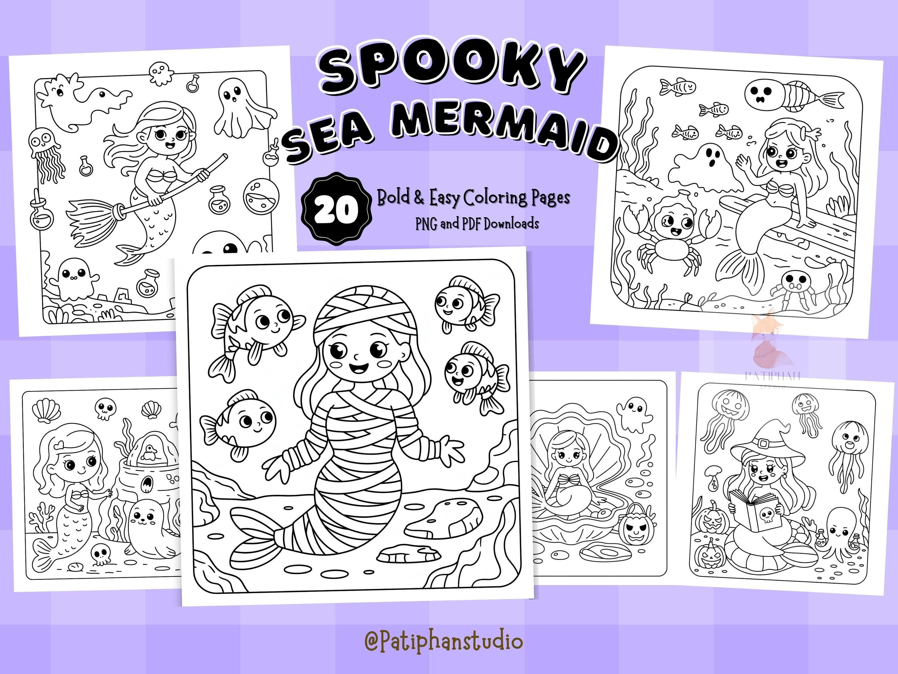 Spooky Sea Mermaid Coloring Pages | Halloween Coloring Pages, Mermaid ...