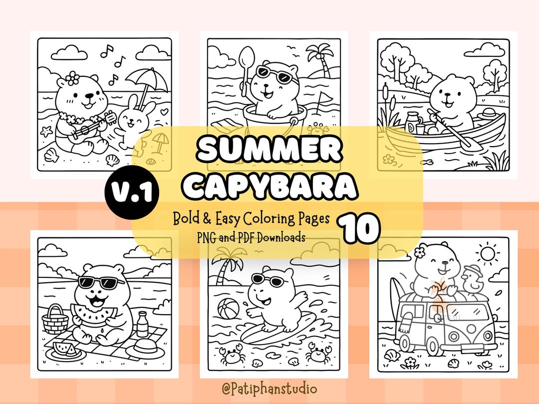 Summer Capybara Coloring Pages | Capybara Coloring Pages, Bold and Easy ...