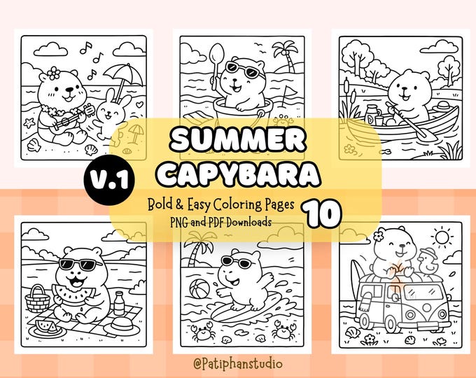Capybara Coloring Pages for Kids and Adults Instant Download PDF, Cozy ...