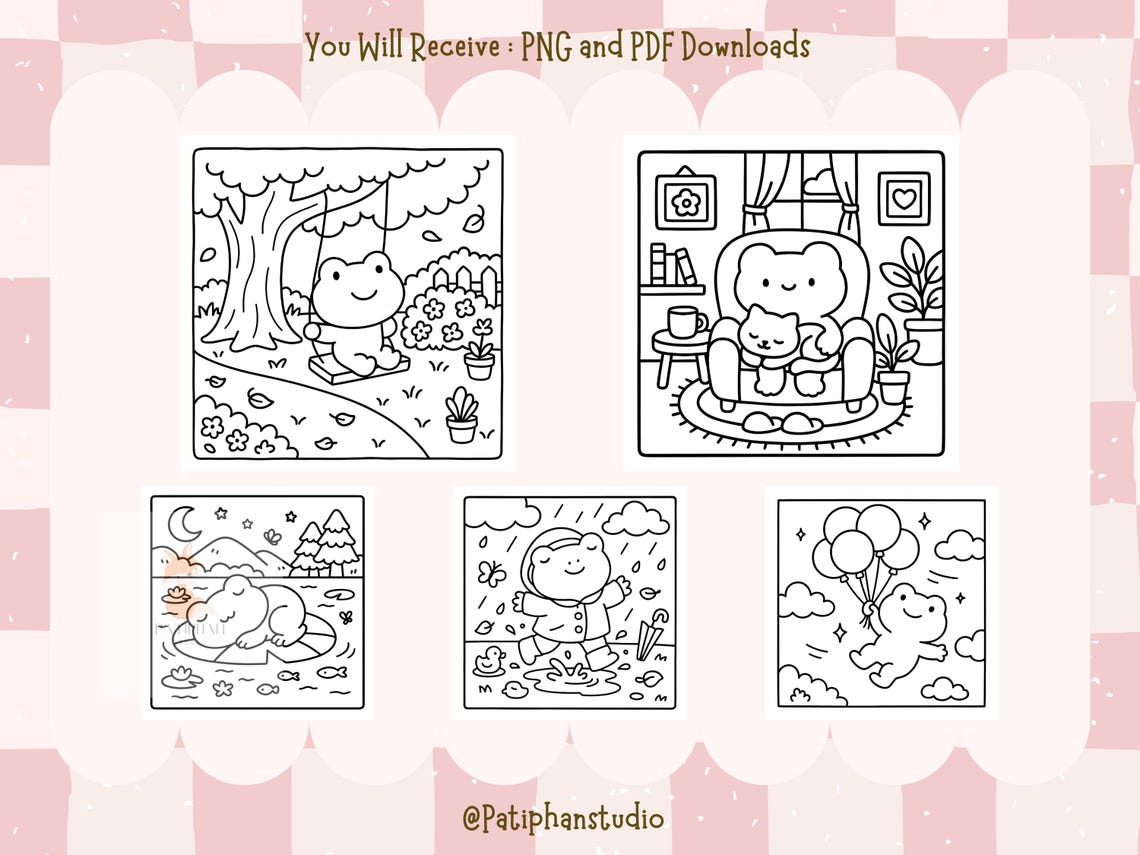 Cute Frog Coloring Pages | 15 Bold & Easy Designs (digital Download) - Etsy