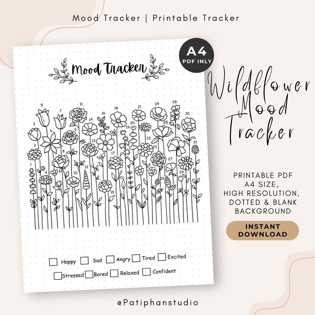 Hand-drawn Wildflower Mood Tracker, Printable A4 Journal Page (PDF ...