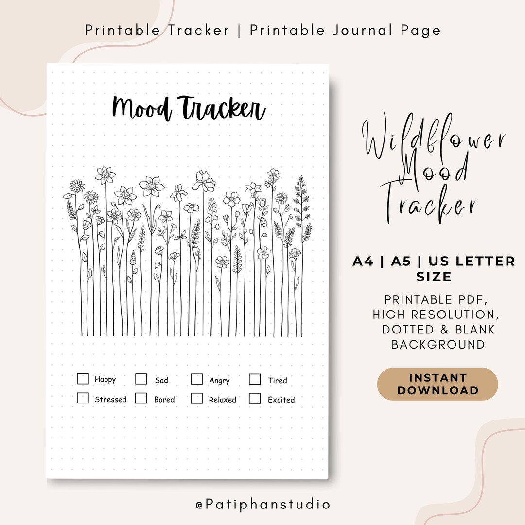 Wildflower Mood Tracker, Mood Tracker, A4 A5 US Letter Printable ...