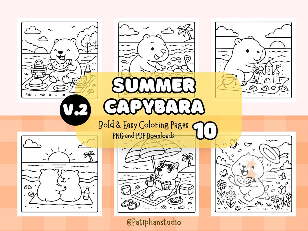 Summer Capybara Coloring Pages | Capybara Coloring Pages, Bold and Easy ...