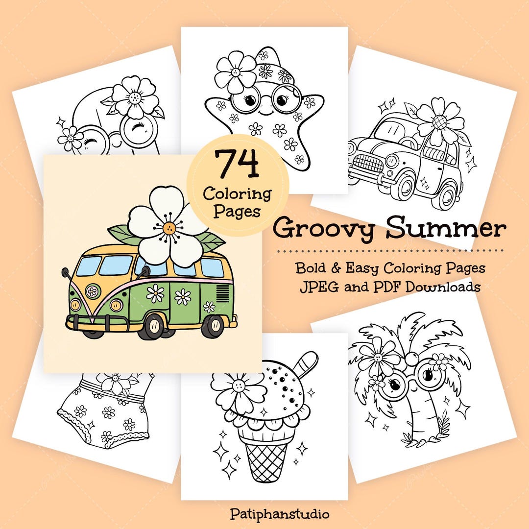 Groovy Summer Coloring Pages, Summer Coloring Pages, Cute Coloring ...