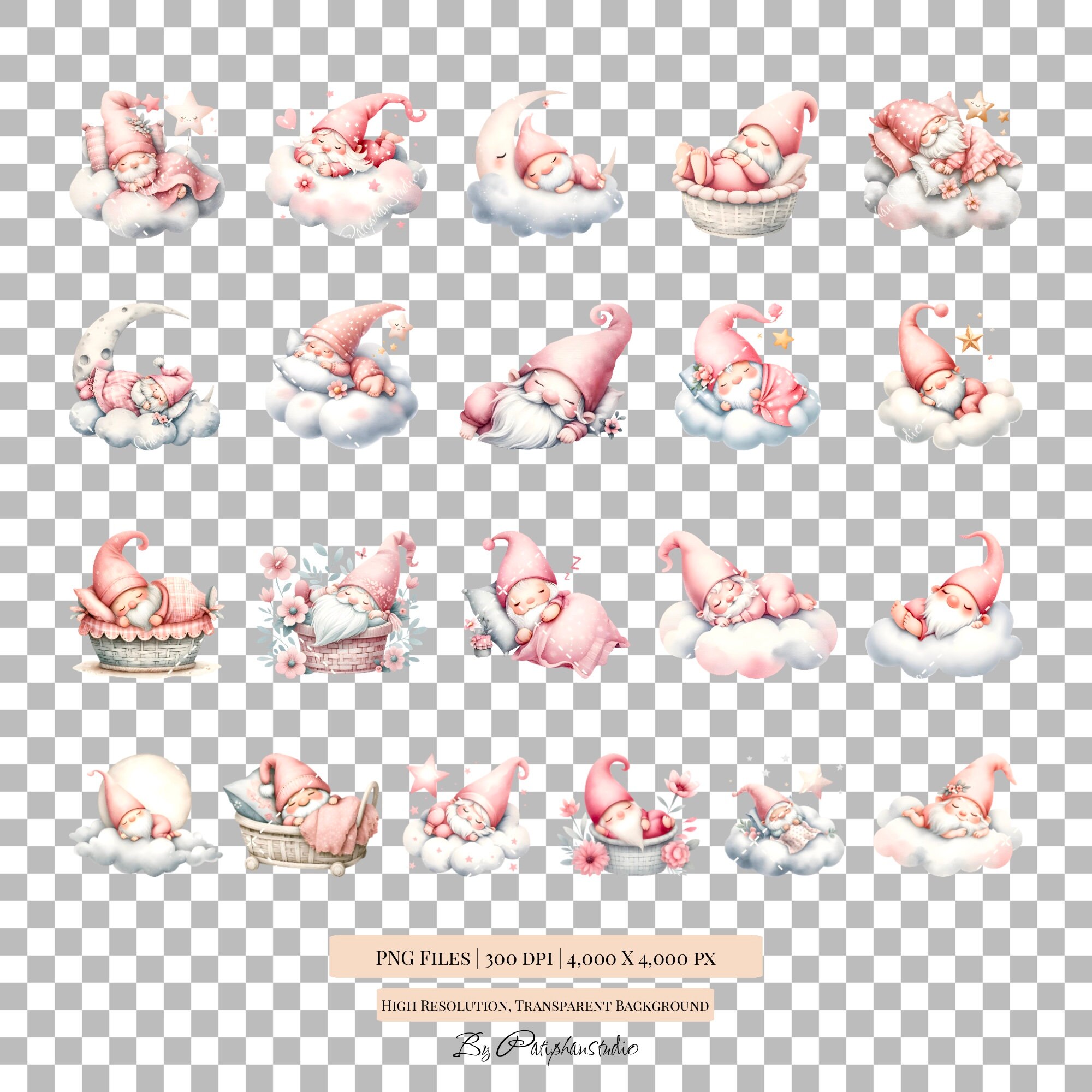 Watercolor Sleepy Gnome Clipart, Gnome Clipart, Cute Sleepy Gnomes ...