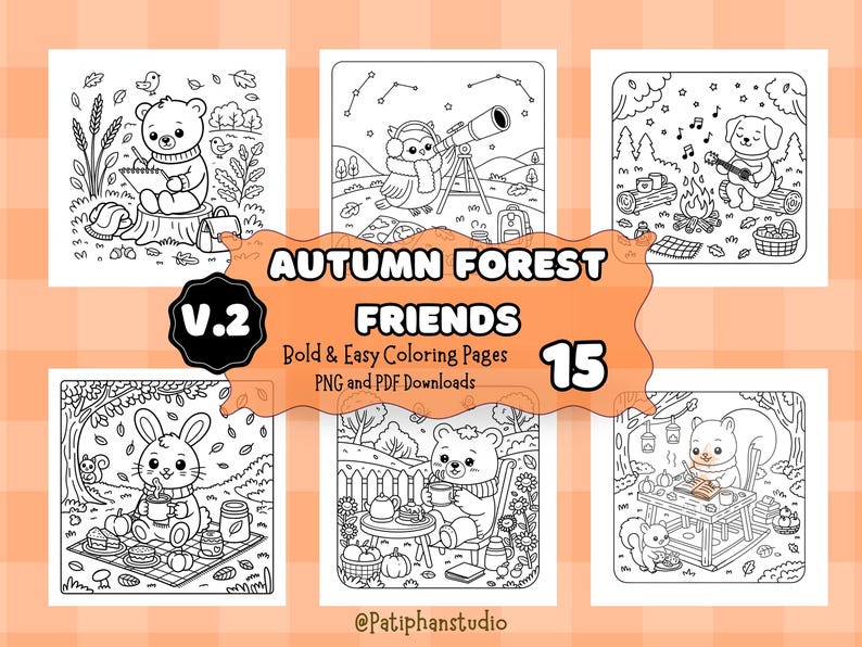Autumn Forest Animals Coloring Pages | Relaxing Fall Designs (digital ...
