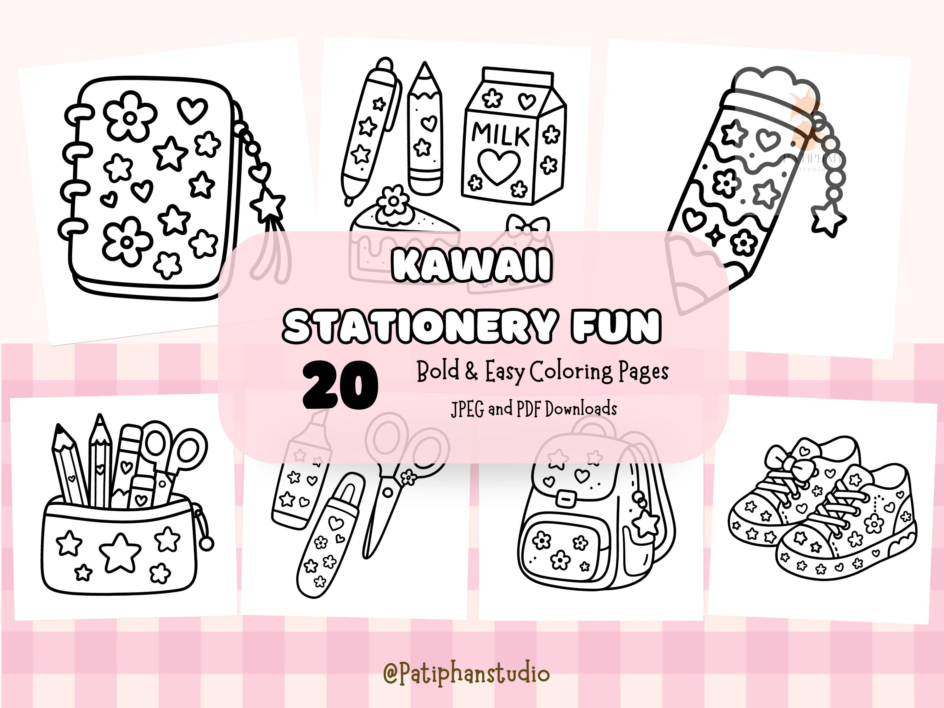 Kawaii Stationery Fun Coloring Pages | Stationery Coloring Pages, Bold ...