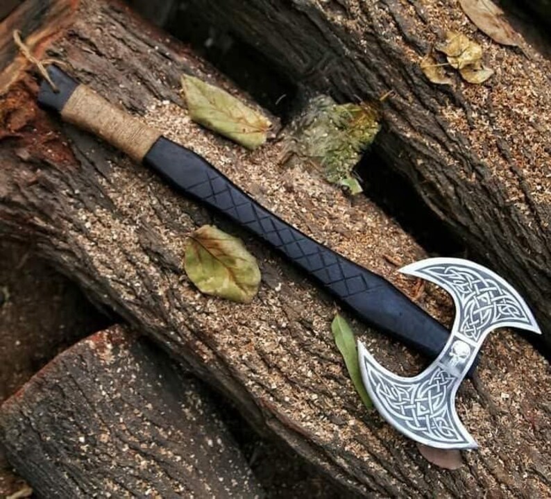 Handmade Double Headed Viking Axe, Bearded Axe Hand Forged Steel Double ...