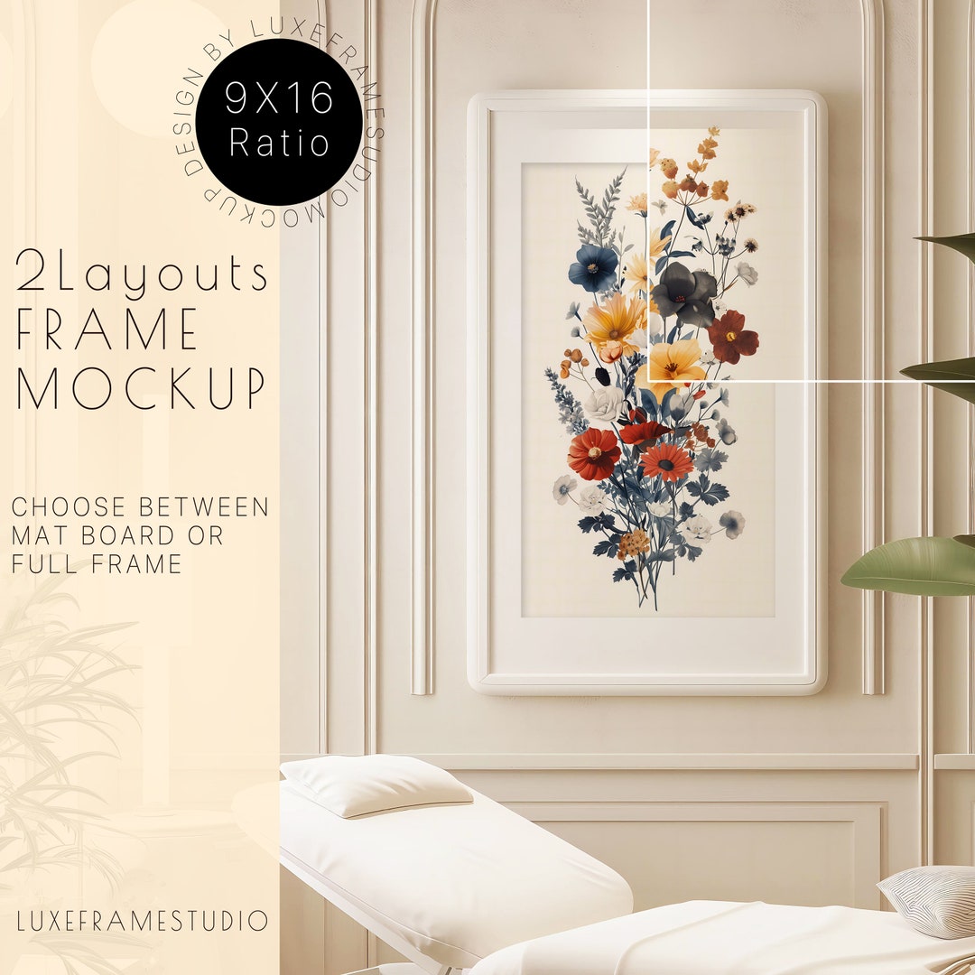 9x16 Ratio Frame Mockup Bundle for Luxe Spa Eating Room, 2 Options High ...