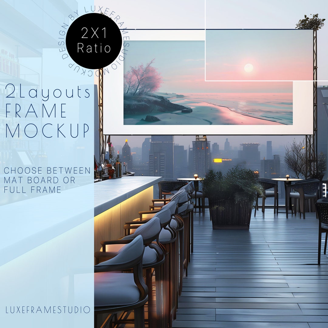 2 Layout Options 2X1 Ratio Frame Mockup Bundle for Chic Rooftop Bar ...