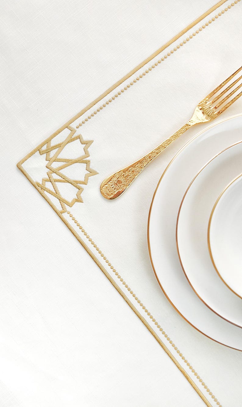 Luxurious Gold Embroidered Islamic Placemats for Elegant Ramadan Table ...