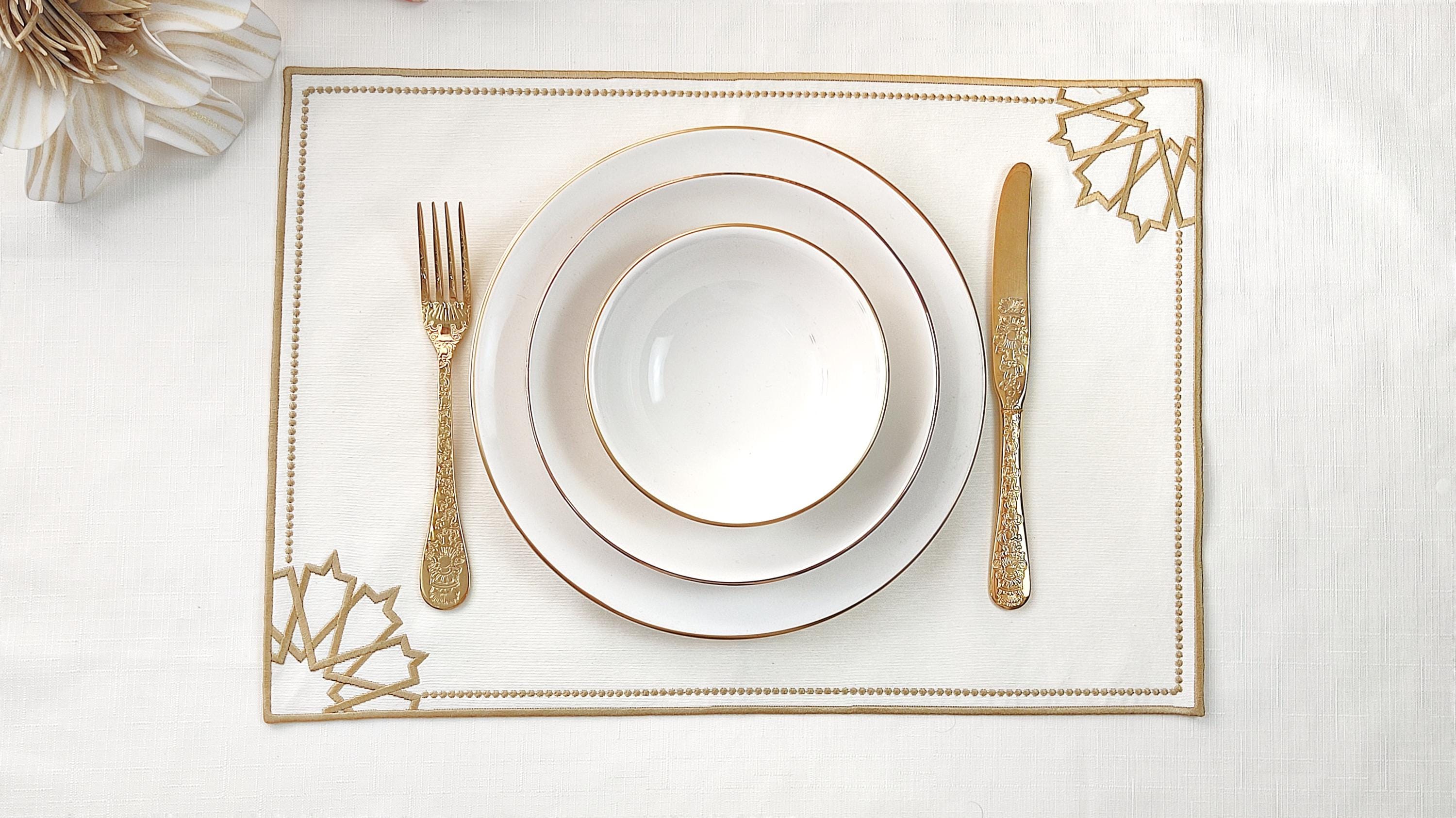 Luxurious Gold Embroidered Islamic Placemats for Elegant Ramadan Table ...