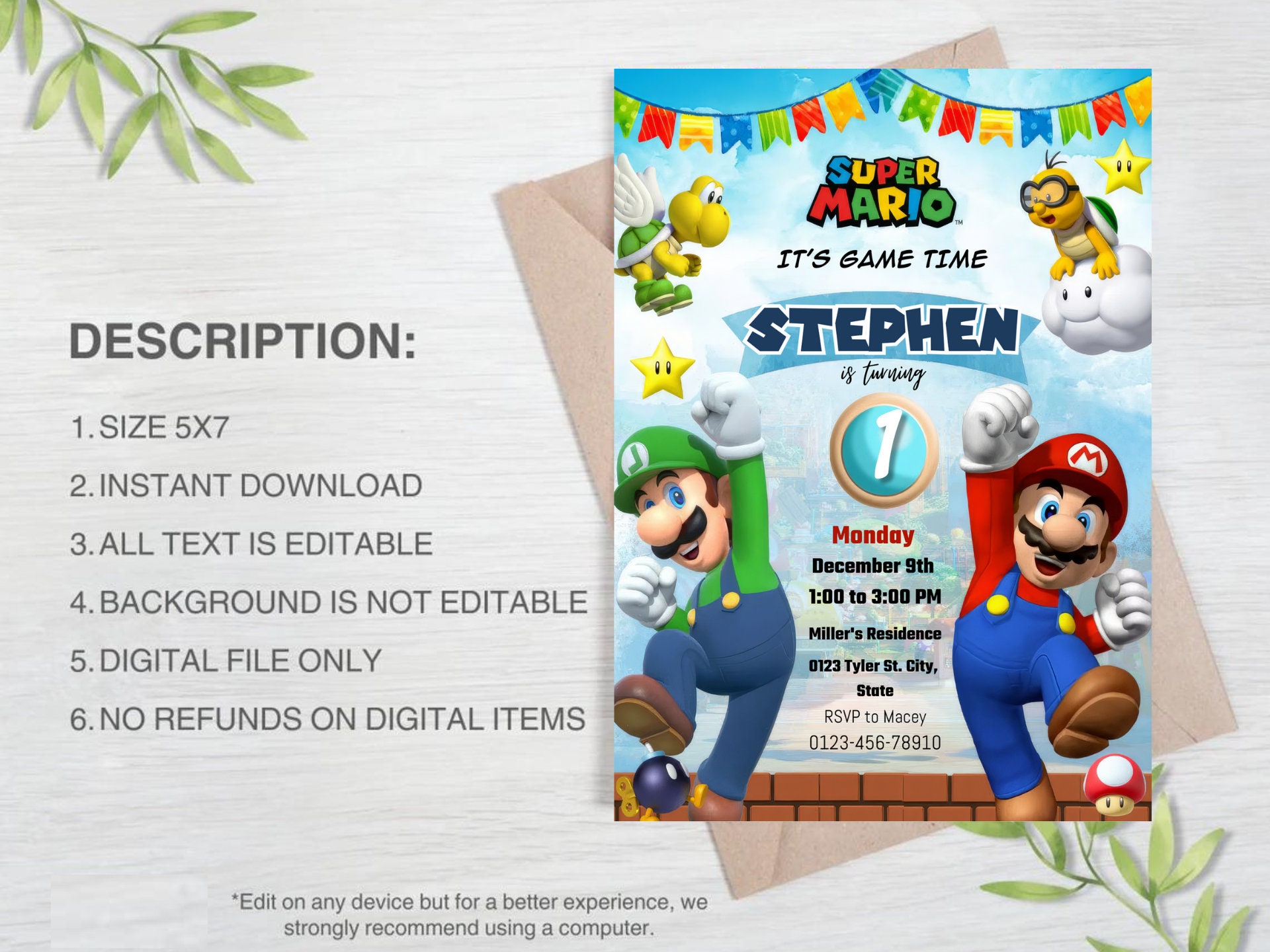 Super Mario Birthday Invitation | Birthday Invitation | Super Mario ...