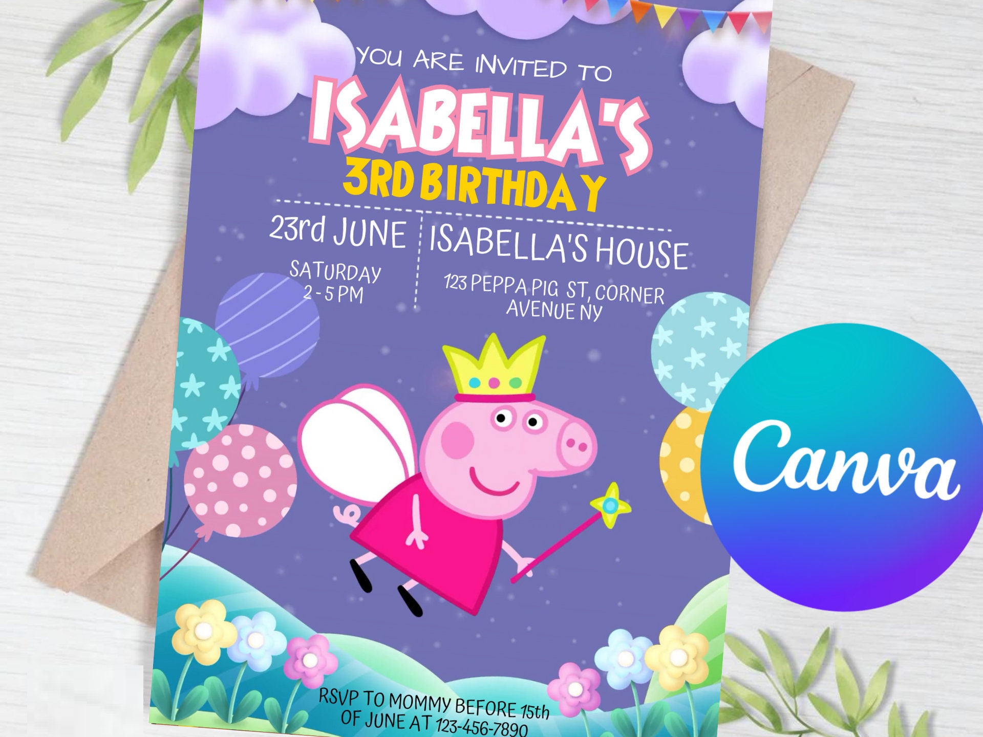 Editable Peppa Pig Birthday Invitation, Peppa Pig Invite, Peppa Pig ...