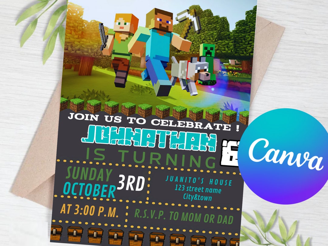 Editable Minecraft Birthday Invitation, Minecrafter Birthday ...