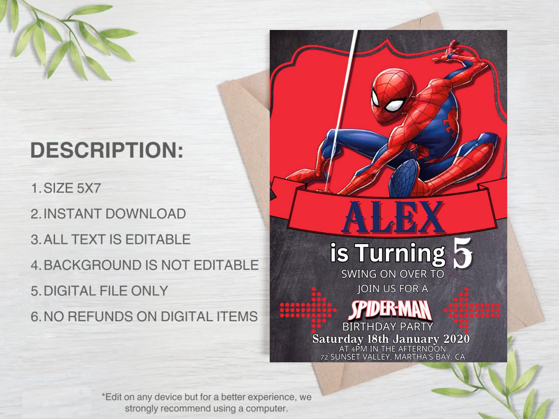 Editable Spider Man Birthday Invitation Template, Printable Super Hero ...