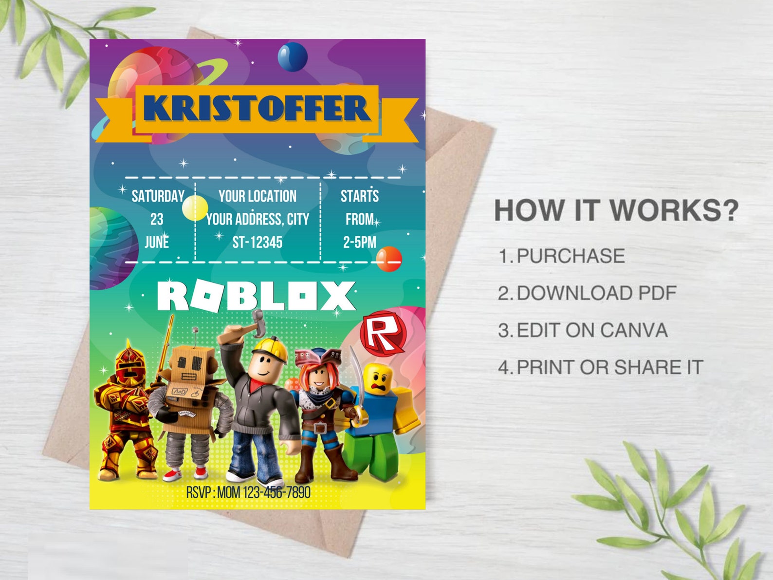 Roblox Birthday Invitation Template, Wednesday Digital Invitation ...