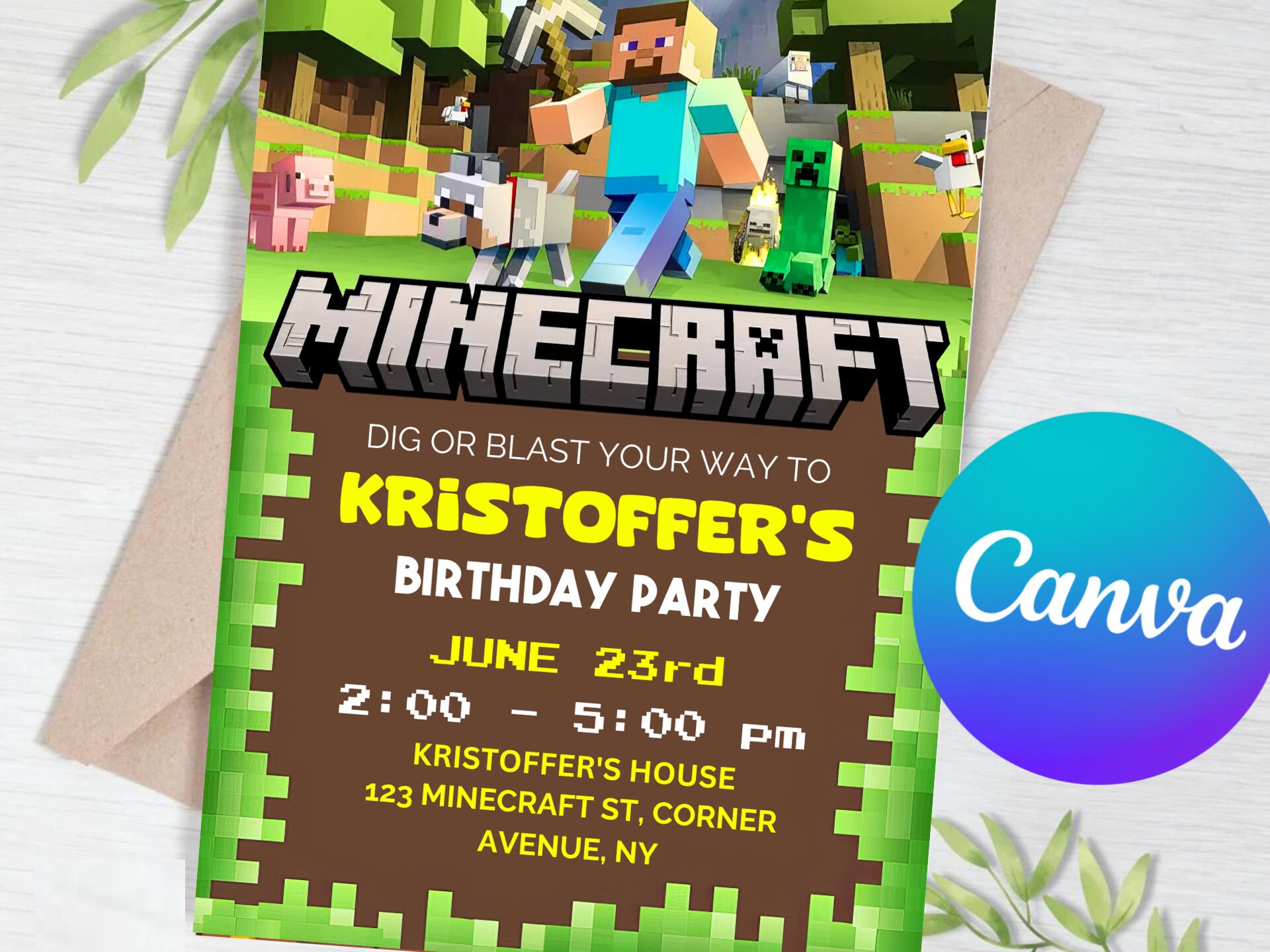 Editable Minecraft Birthday Invitation, Minecrafter Birthday ...