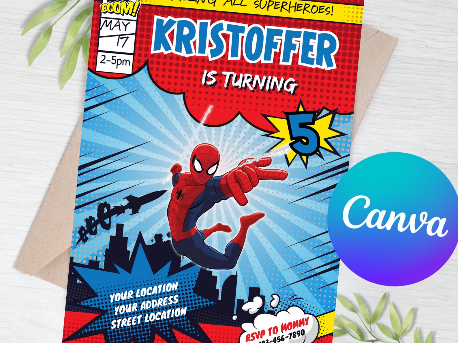 Editable Spider Man Birthday Invitation Template, Printable Super Hero ...