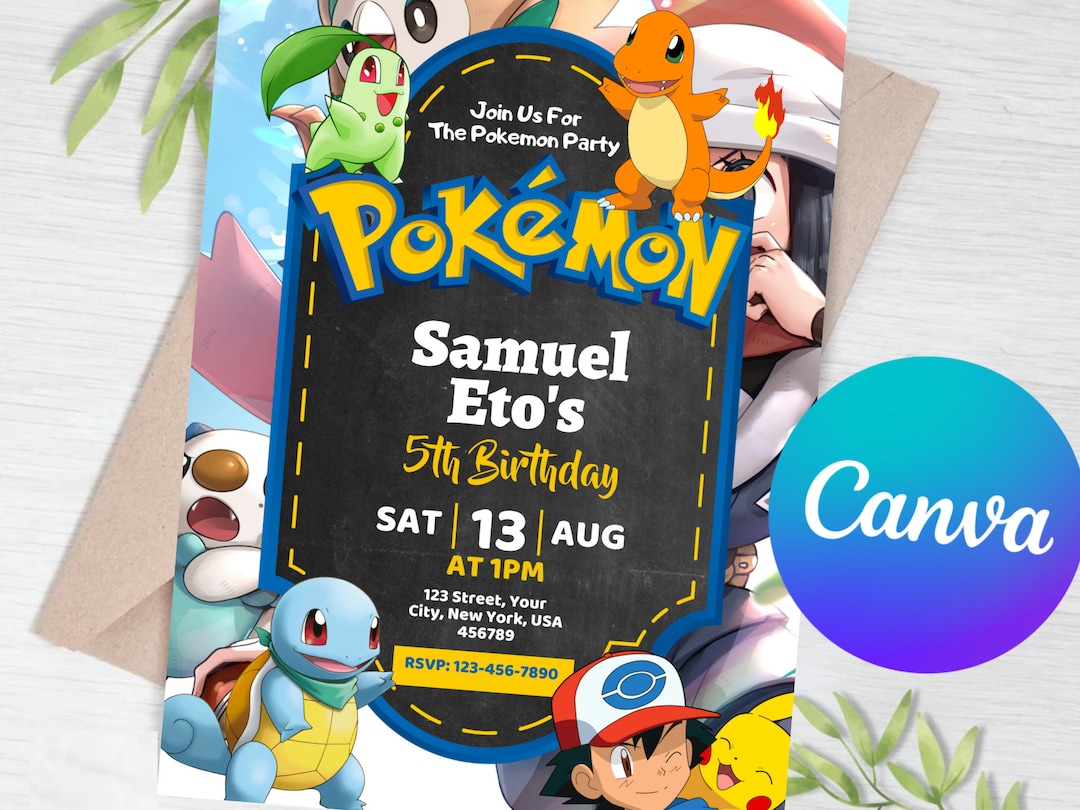 Pokemon Invitation Editable Invitation Kids Birthday Invite Digital ...