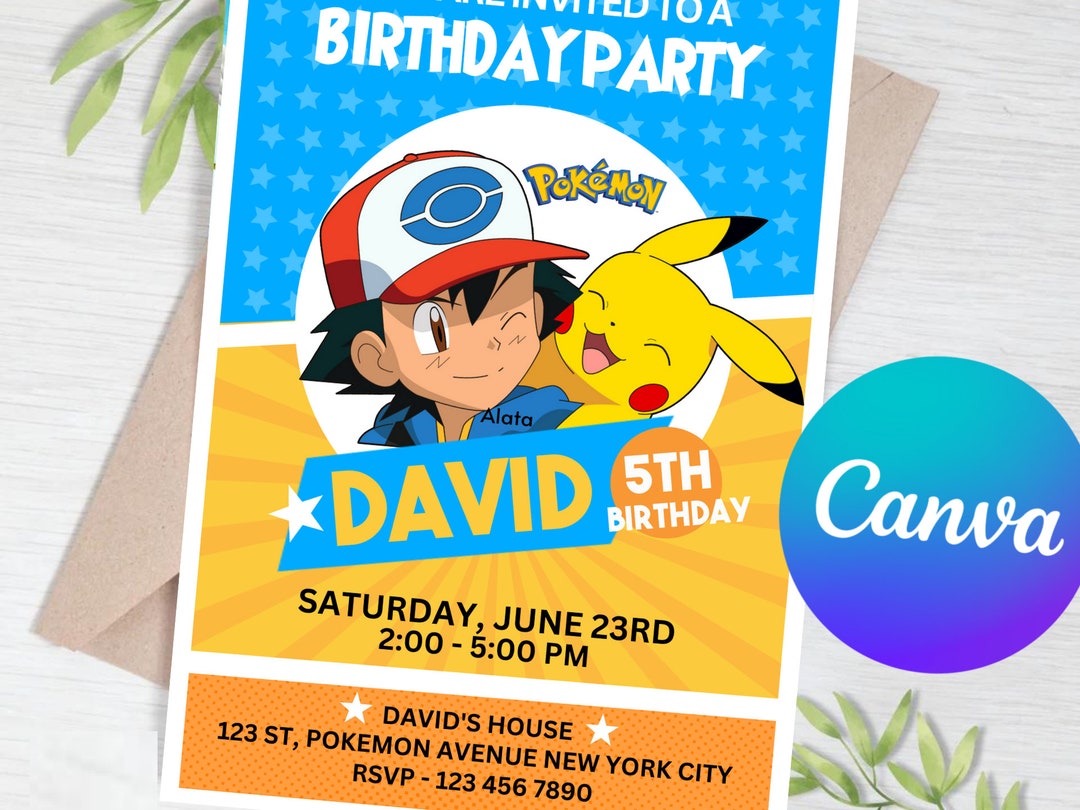 Pokemon Invitation Editable Invitation Kids Birthday Invite Digital ...