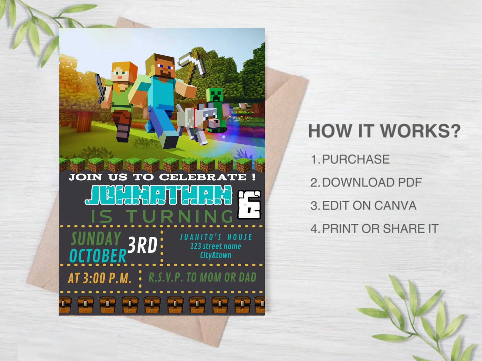 Editable Minecraft Birthday Invitation, Minecrafter Birthday ...