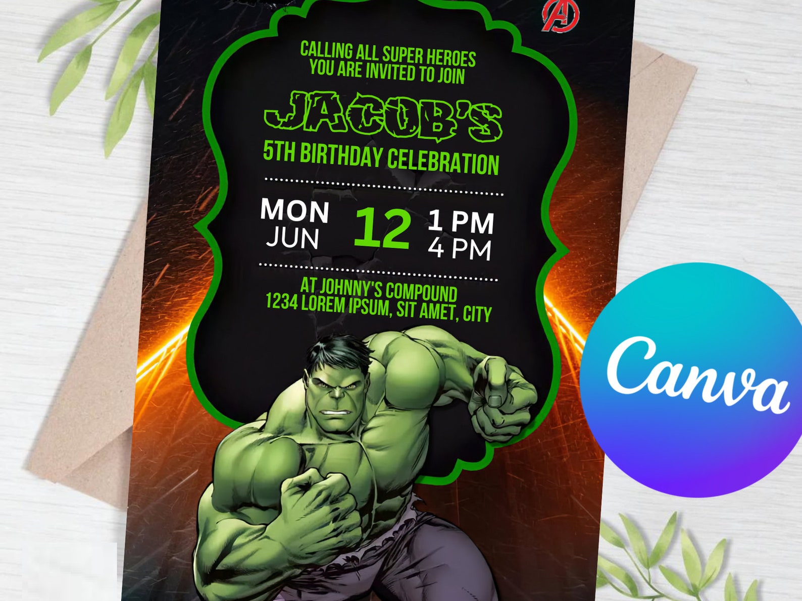 Hulk Editable Invitation Superhero Birthday Invite the Hulk Birthday ...