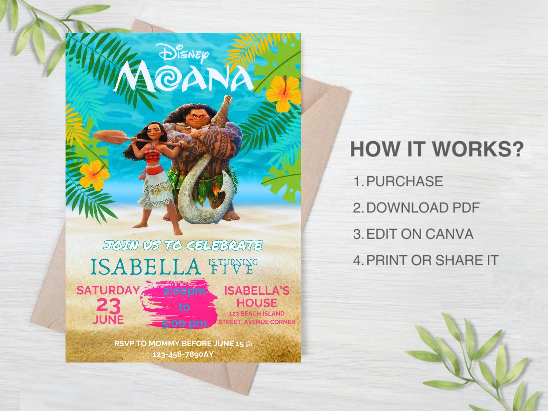 Moana Birthday Party Invitation, Baby Moana Invite, Moana Birthday ...