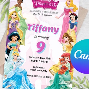 Princess Birthday Invitation Girl Princess Birthday Party Invite Pink ...