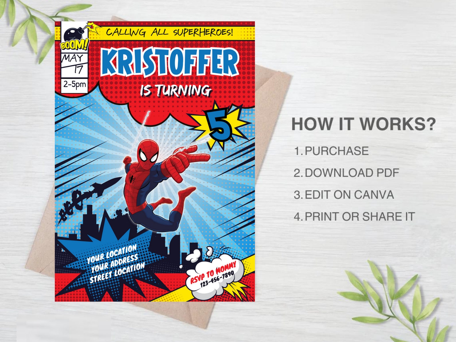 Editable Spider Man Birthday Invitation Template, Printable Super Hero ...