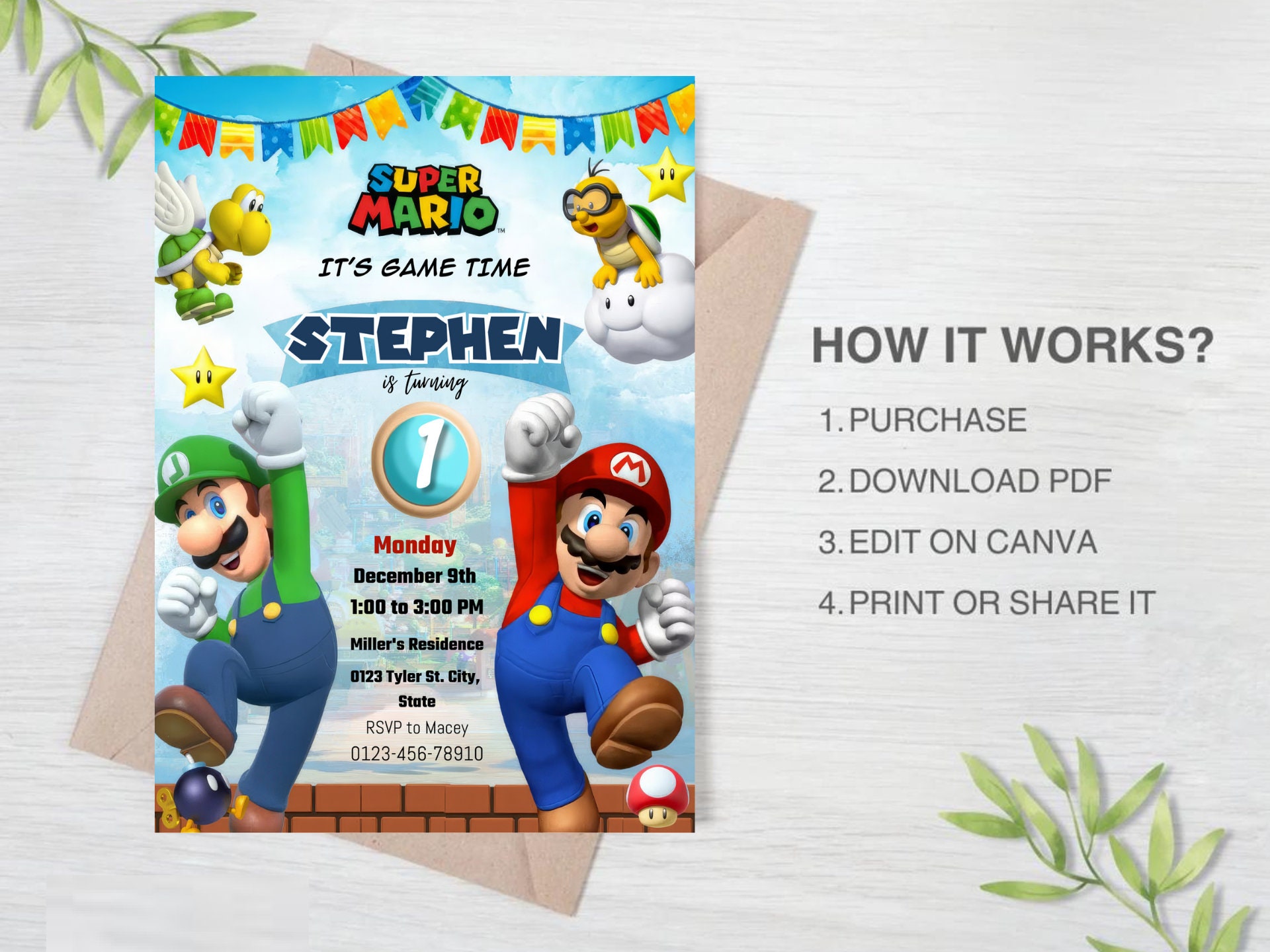 Super Mario Birthday Invitation | Birthday Invitation | Super Mario ...