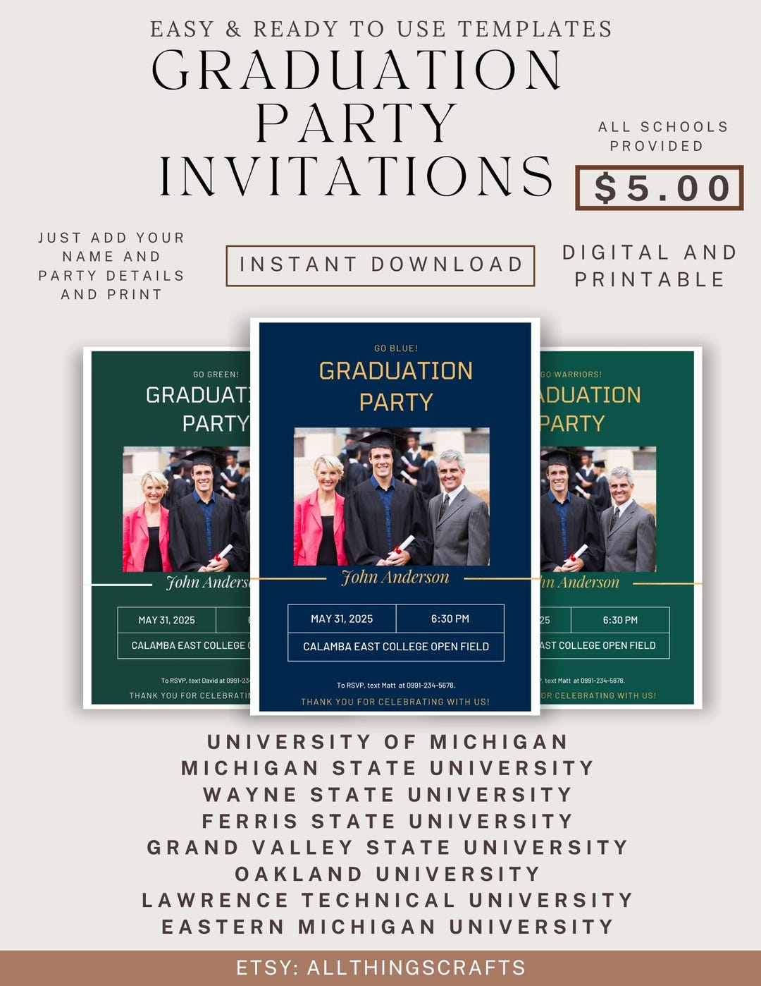 Michigan Colleges/universities Graduation Party Invitation - Etsy